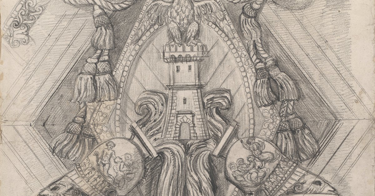 Design for the stucco ceiling with heraldic cartouche for the ch