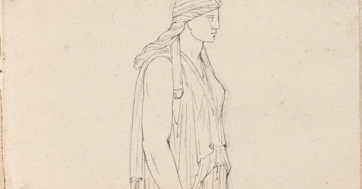 Female robed figure in profile holding a bowl from the Giustinia